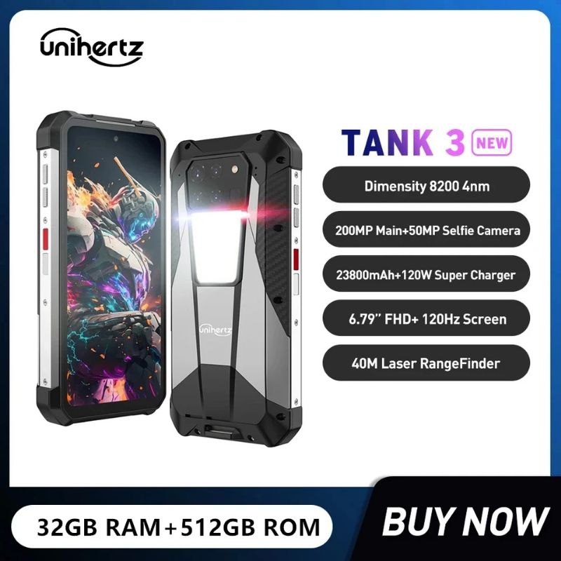 Jual Unihertz Tank 3 Rugged 32GB(16GB+16GB)+512GB Dimensity 8200 ...