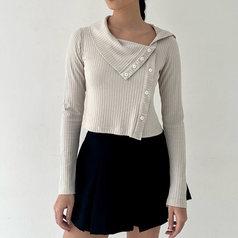 Jual ISHA TOP | NEMME | Sabrina Blouse Kancing Atasan Wanita Korean Knit Kemeja Lengan Panjang ...