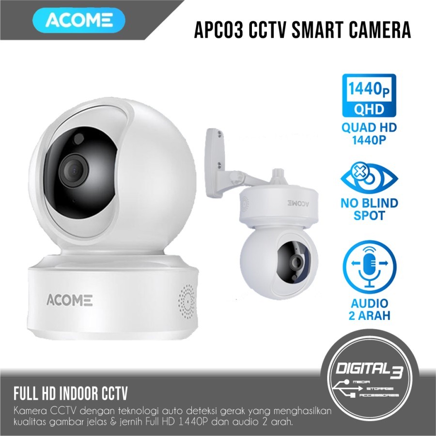 Jual ACOME APC03 Smart Camera CCTV WiFi Kamera Audio 2 Arah FULL HD 1440P 4MP | Shopee Indonesia