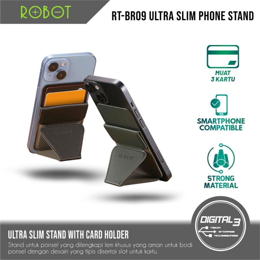Jual Robot RT-BR09 Ultra Slim Sticky Phone Back Stand with Card Holder ...