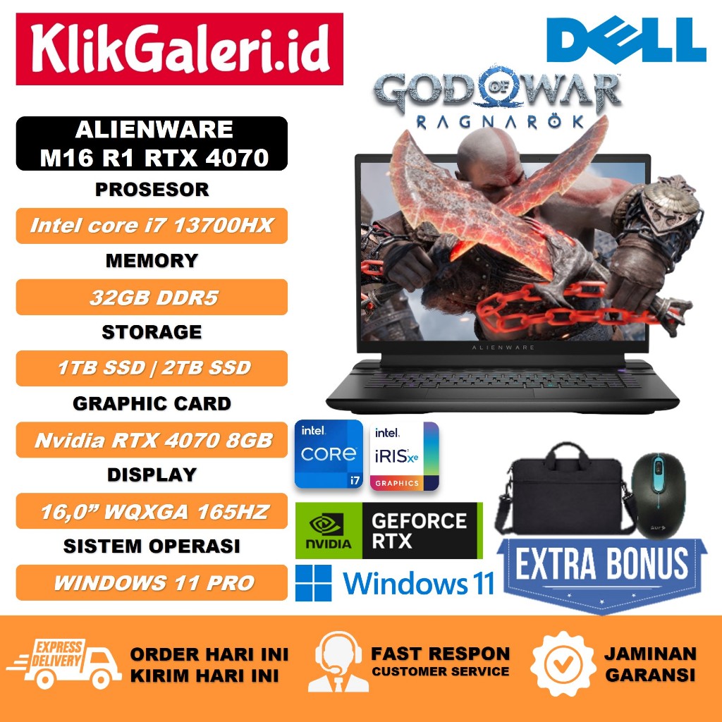 Jual Dell Alienware M16 R1 16 Core i7 13700HX 32GB 1Tb RTX 4070 8GB 165HZ IPS DARK METALLIC MOON ...