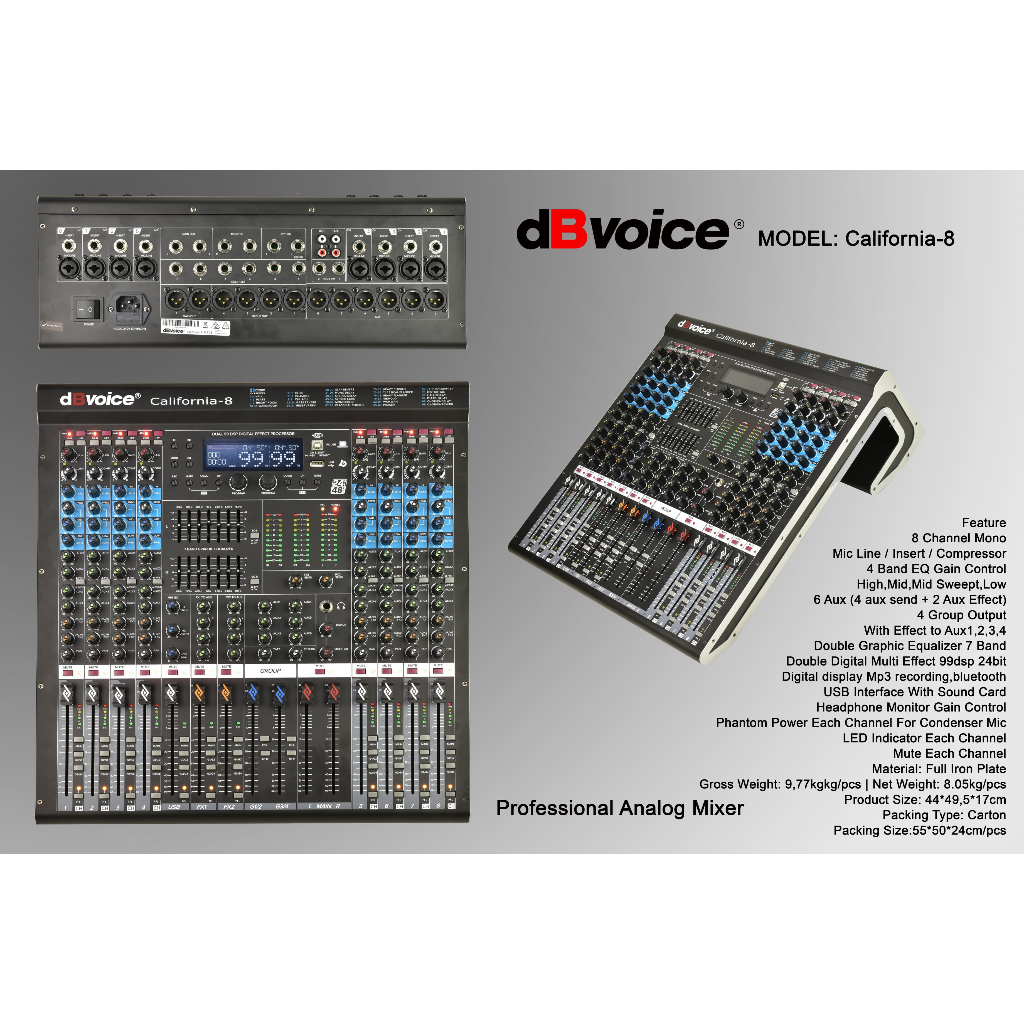 Jual mixer dbvoice california 8 8 channel 6 Aux compressor 4 group ...
