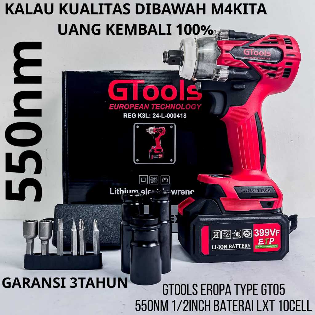 Jual LIVE Impact Wrench GTOOLS Bor Pembuka Baut tipe GT05+ 550NM 1/2inch body kecil tenaga jumbo ...