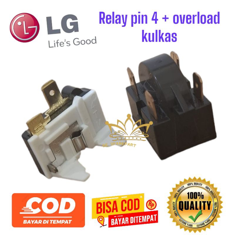 Jual 1 set Relay 4 pin + ptc overload kulkas [ LG ] 1 PINTU / 2 PINTU ...