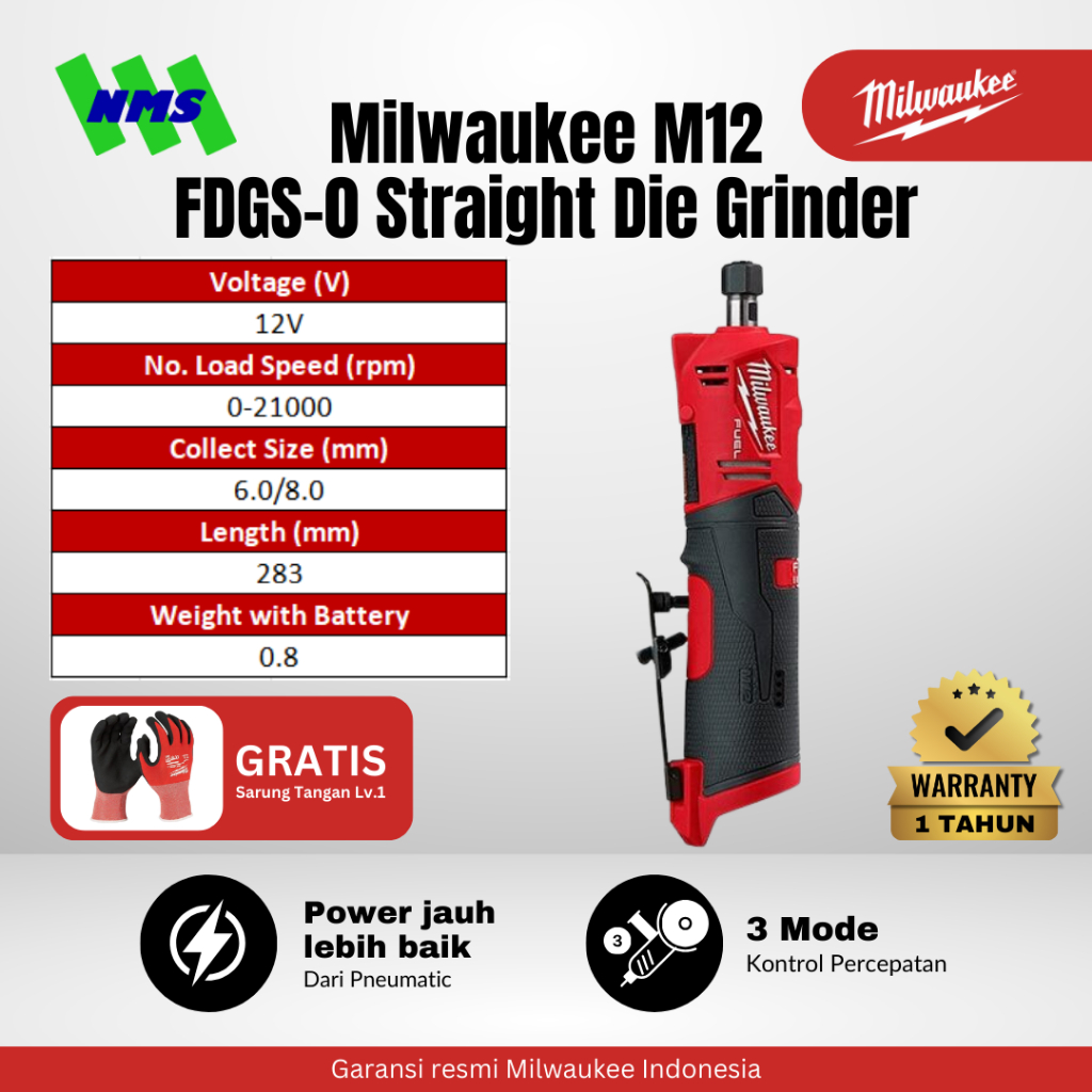 Jual Mesin Gerinda Milwaukee M12™ FDGS-0 FUEL™ Cordless Straight Die Grinder Portable Baterai ...