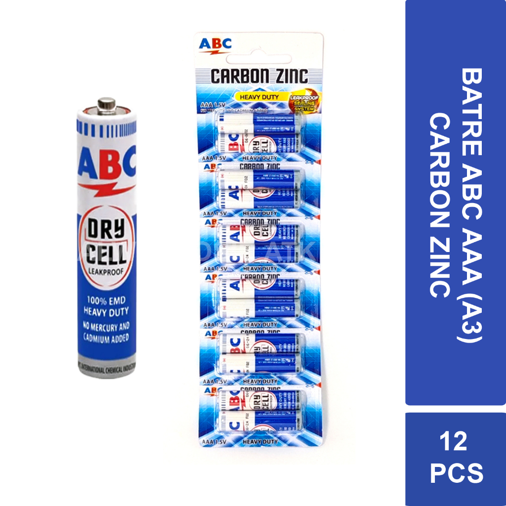Jual BATERAI ABC A3 CARBON ZINC 1 RENTENG | 12 PCS | Shopee Indonesia