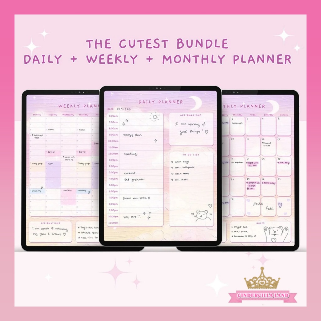 Jual CINDERCILLA LAND BUNDLE Cute Digital Monthly Planner, Daily ...