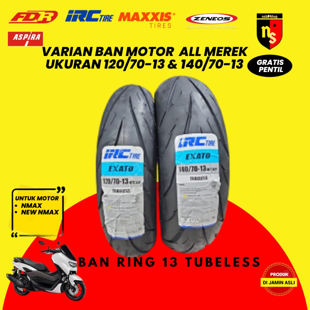 Jual Paket Ban Motor IRC Exato 120/70-13 dan 140/70-13 Tubeless Motor ...