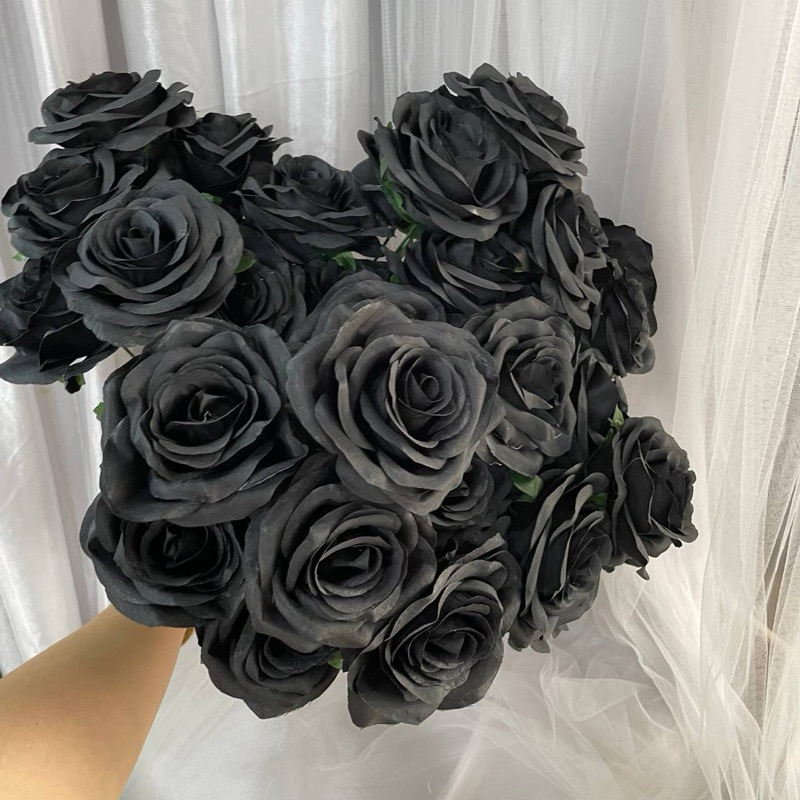 Jual [02012] (BLACK) Bunga Artificial Rose Jumbo 7 Kuntum | Bunga Mawar ...