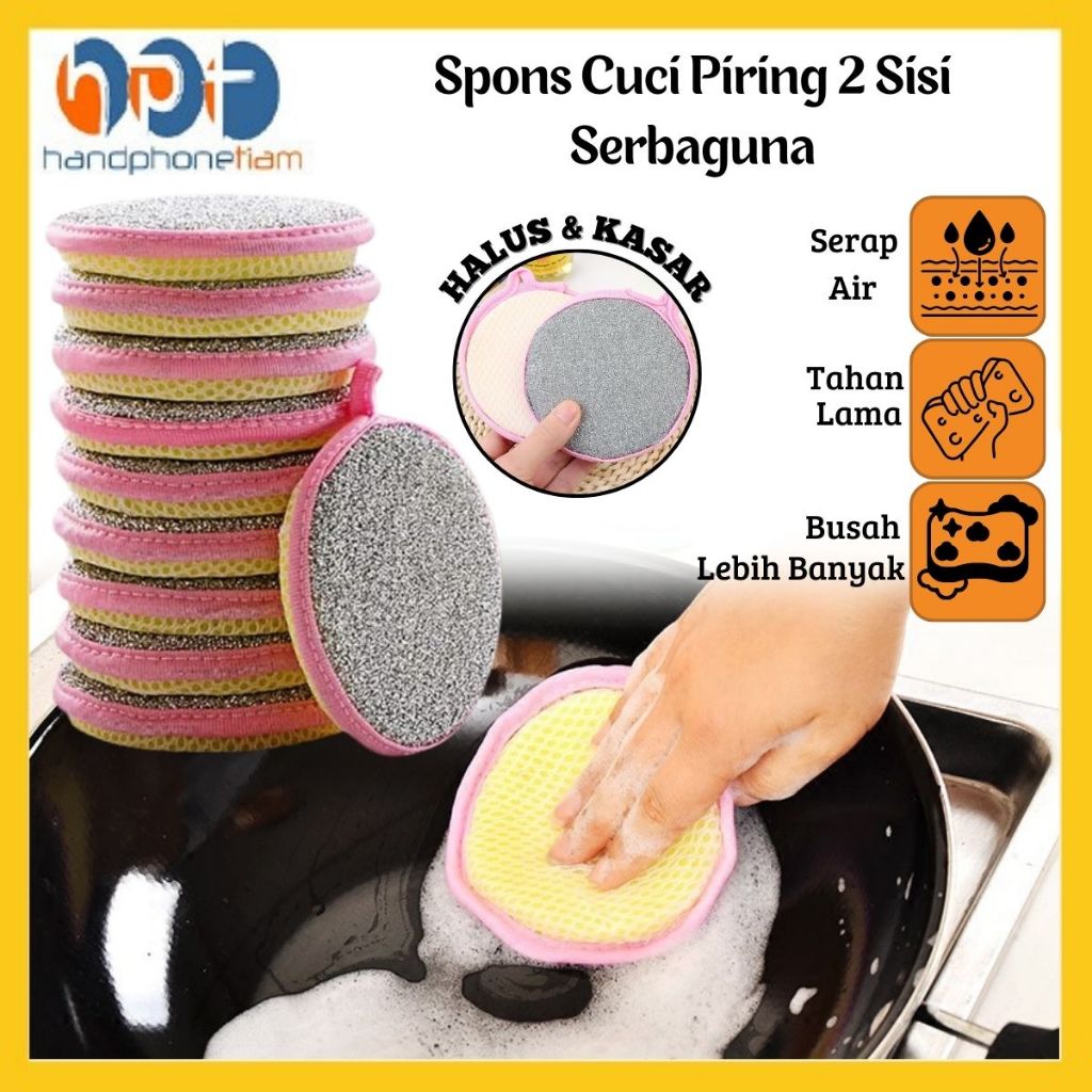 Jual Spons Cuci Piring 2 Sisi Serbaguna Spon Dapur Bulat Metalik ...