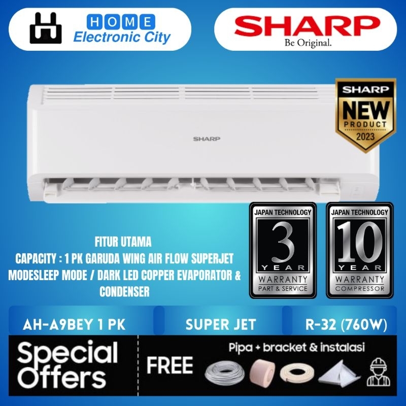 Jual AC SHARP AH-A9BEY 1 PK 760 WATT SUPER JET R32 (BTU 9.000) GARANSI RESMI | Shopee Indonesia