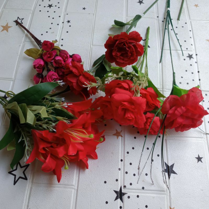 Jual NANSTORE | Bunga Artificial Warna Merah - Mawar Matahari Pompom ...