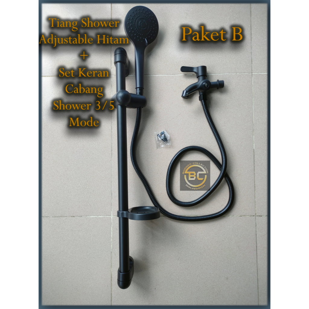 Jual Paket Set Shower + Tiang Shower Mandi Adjustable Plus Tempat Sabun ...