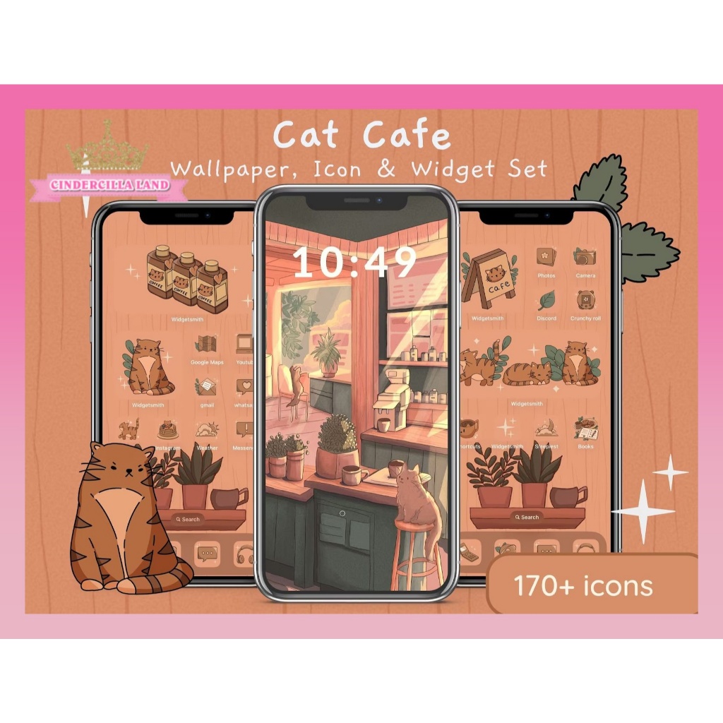 Jual CINDERCILLA LAND IOS ANDROID ICON / Cute Cat Cafe Icon Set | Aesthetic iOS App Icons ...