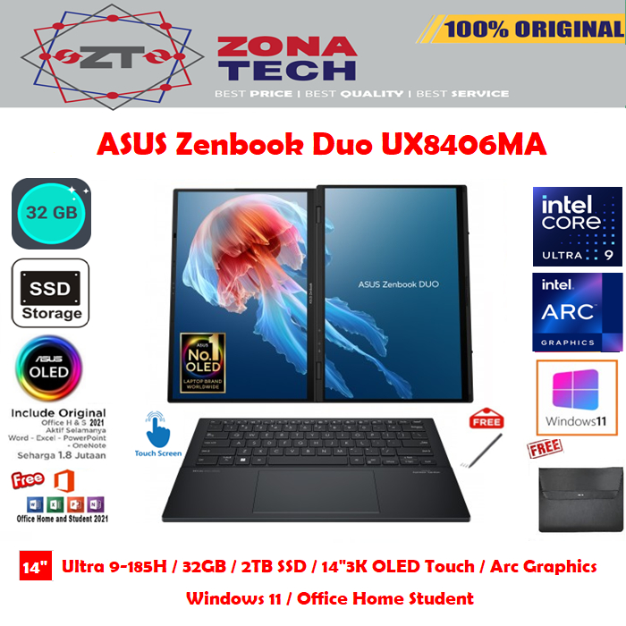 Jual ASUS Zenbook DUO UX8406MA Ultra 9 185H 32GB 2TB SSD 14"2.8K OLED ...