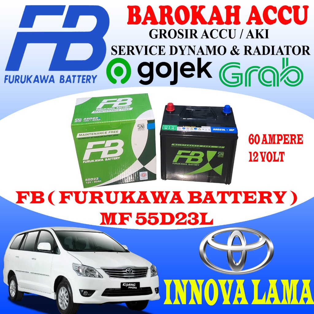 Jual AKI MOBIL TOYOTA INNOVA LAMA FB FURUKAWA BATTERY MF 55D23L , 60 AH MAINTENANCE FREE ...