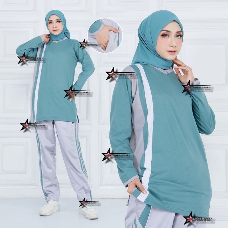 Jual Setelan Kaos Olahraga Senam Tunik Muslimah Wanita / Setelan Baju Olahraga Tunik Syar'i ...
