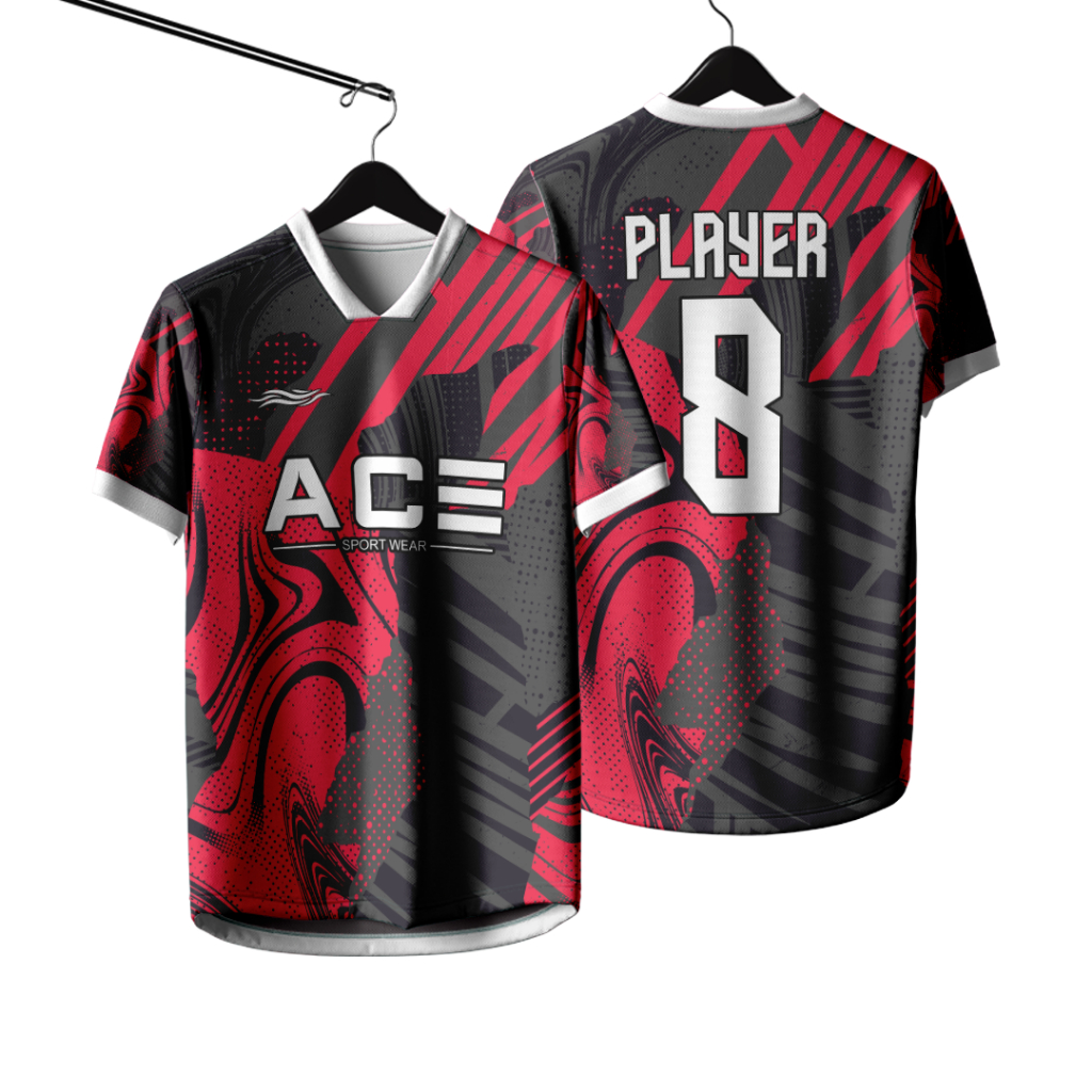 Jual Jersey Bola Futsal Merah Hitam Premium Full Print Custom Free ...