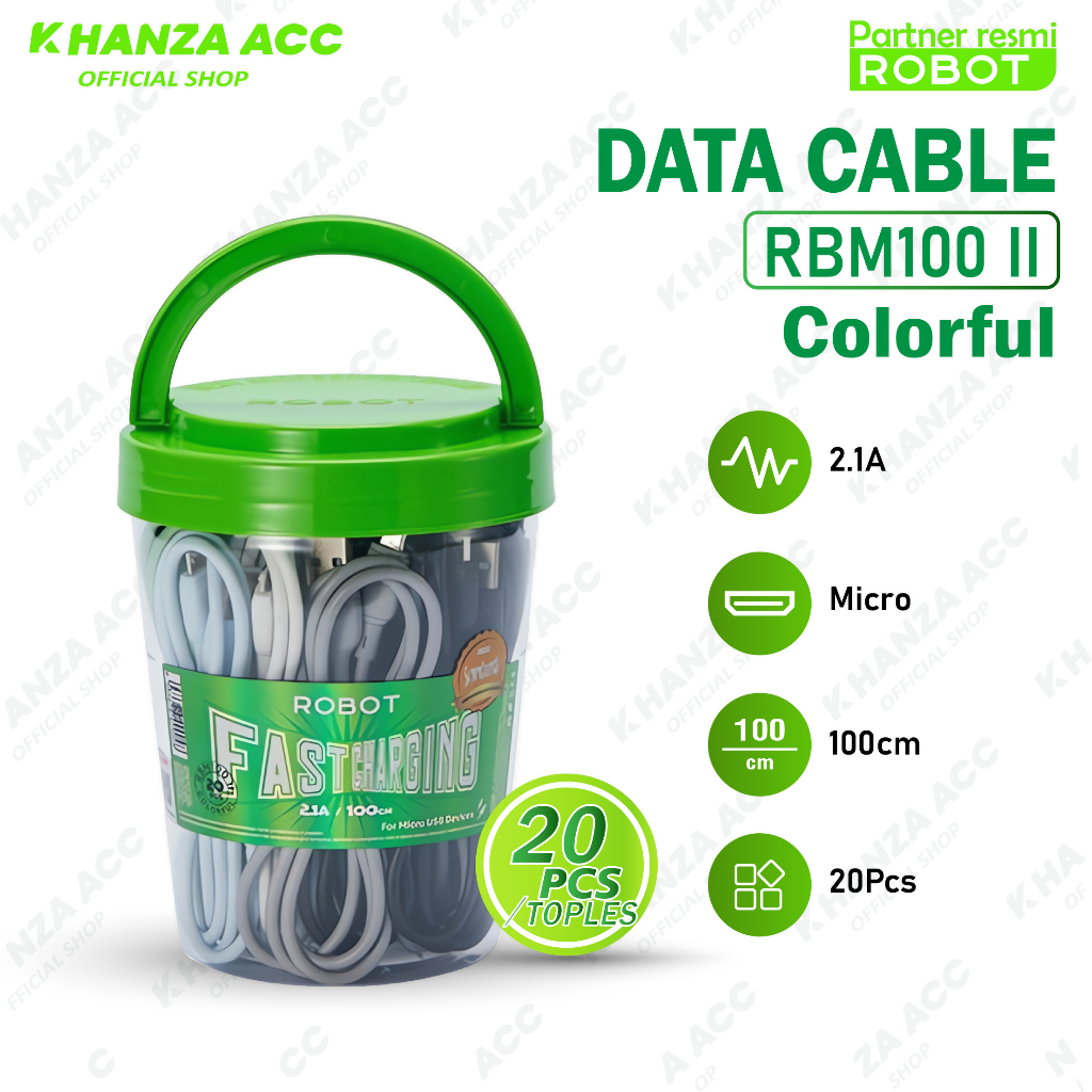 Jual KHANZAACC ROBOT RBM100 II COLORFUL Kabel Data Micro USB ( 1 Toples isi 20 Pcs ) | Shopee ...