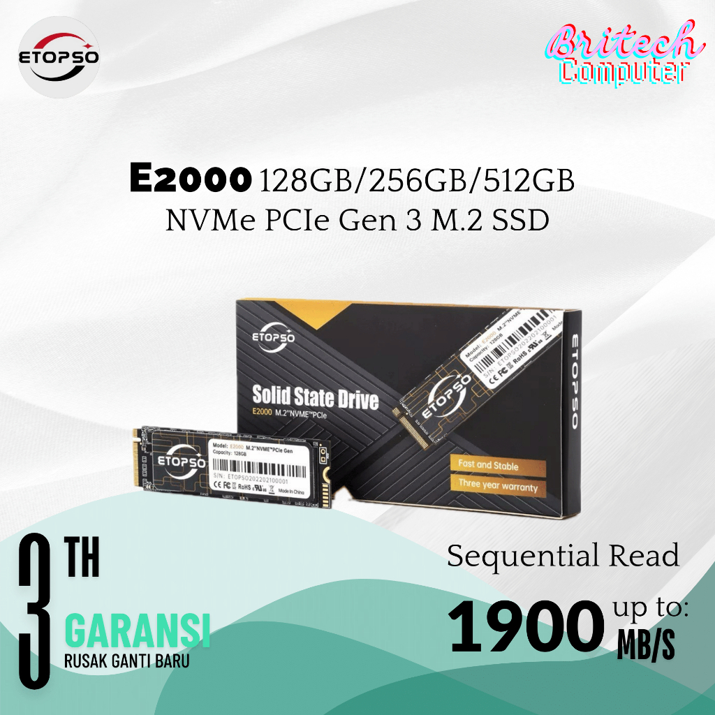 Jual SSD 128GB NVMe PCIe ETOPSO E2000 128GB/256GB/512GB | Shopee Indonesia