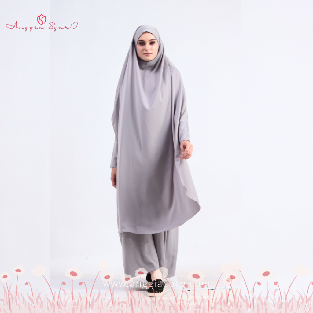Jual Anggia Handmade - Apsara Set Grey (Gamis & Khimar) | Shopee Indonesia