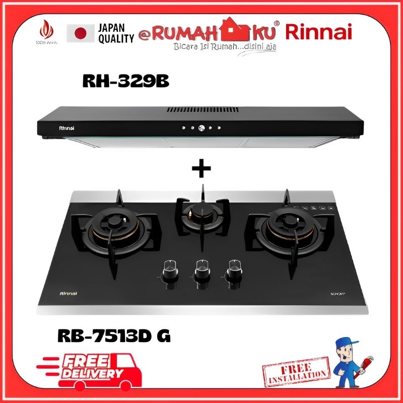 Jual Paket Promo!!! Kompor Tanam Rinnai RB-7513D G + Cooker Hood RH-329B | Shopee Indonesia