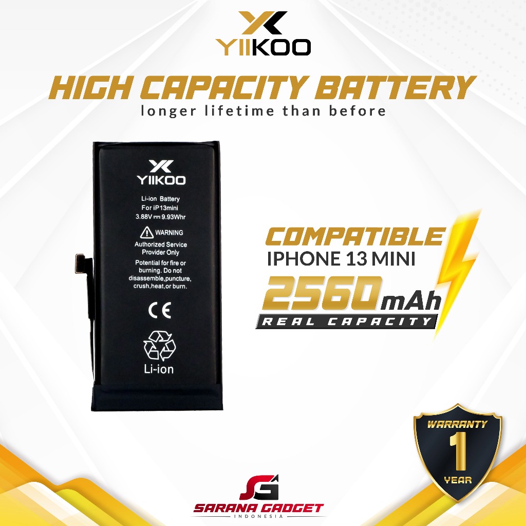 Jual YIIKOO Baterai Iphone 13 MINI High Capacity Battery Batre Batrai ...