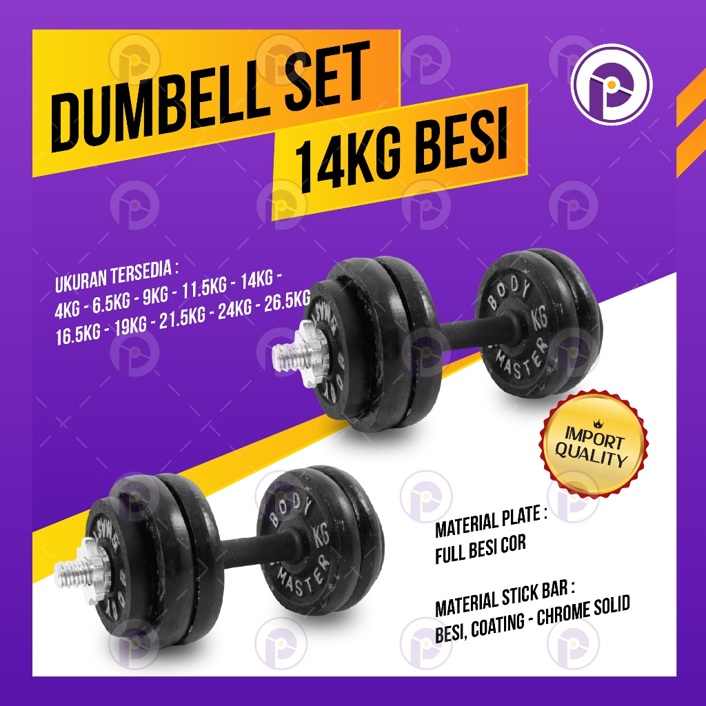 Jual Dumbell set 14KG besi 14 KG Paket Stick Beban Barbel Dumbel Logam GYM | Shopee Indonesia