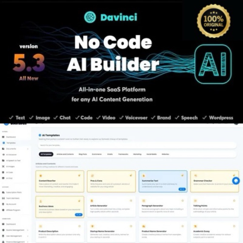 Jual Source Code Aplikasi AI SaaS - Davinci AI Platform Laravel | Shopee Indonesia