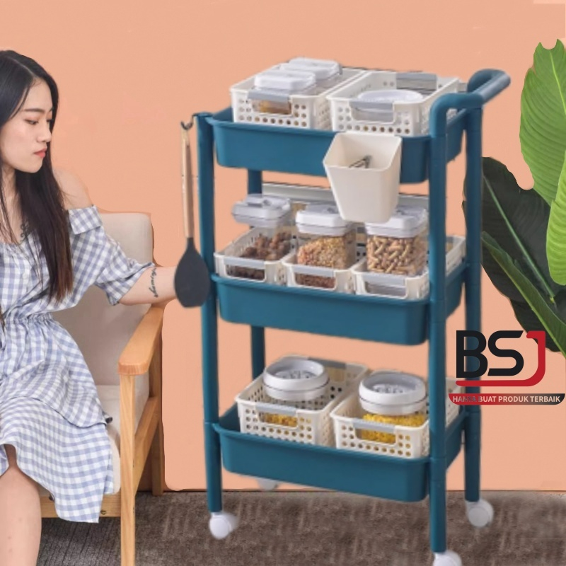 Jual Rak Dapur Plastik Serbaguna 3 Tingkat Dengan Roda 360° / Rak Troli ...