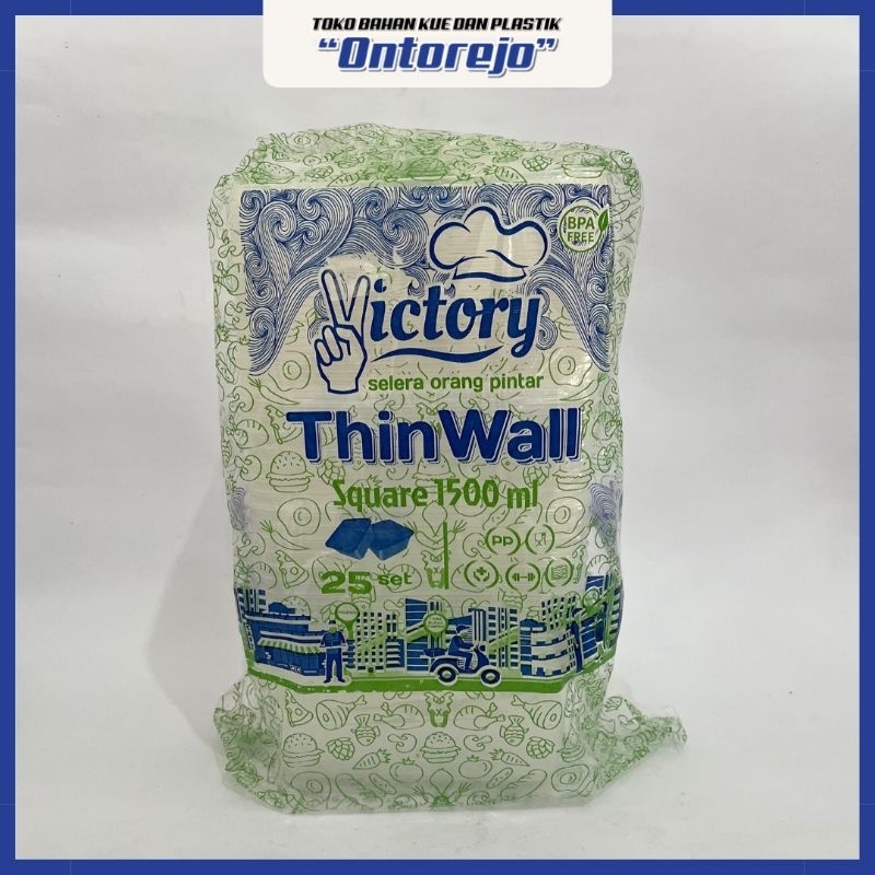 Jual VICTORY Thinwall Square Food Grade 1500ml (25pcs) | Shopee Indonesia