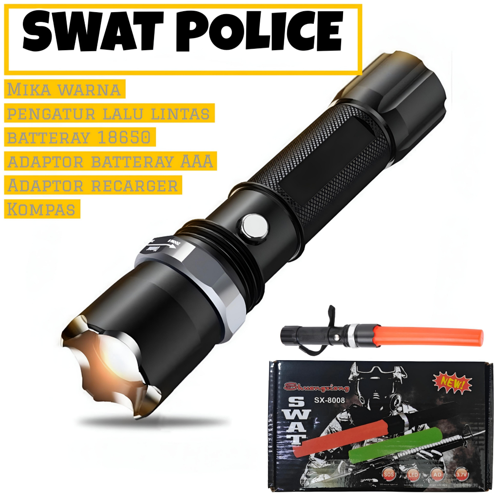 Jual senter police swat cone lalin /senter led super terang / senter ...