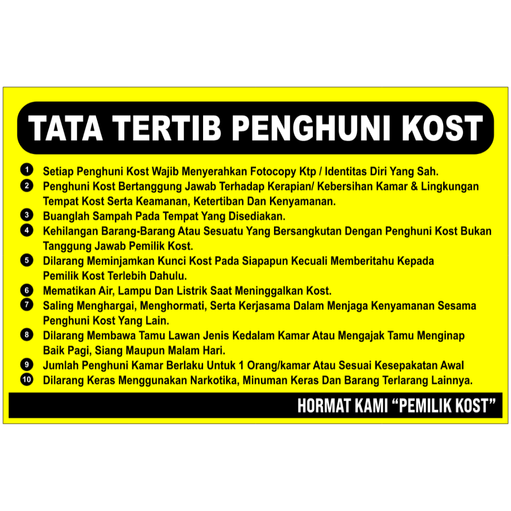 Jual STIKER DAN AKRILIK TATA TERTIB ATURAN KOST | Shopee Indonesia