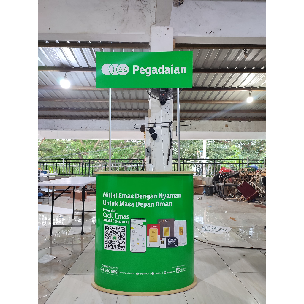 Jual POLYCOUNTER pegadaian hijau custom design / pop up table pameran ...