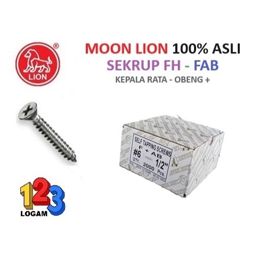 Jual FAB #6x1/2" Sekrup, Baut Tapping FH Moon Lion Kepala Rata, Obeng ...
