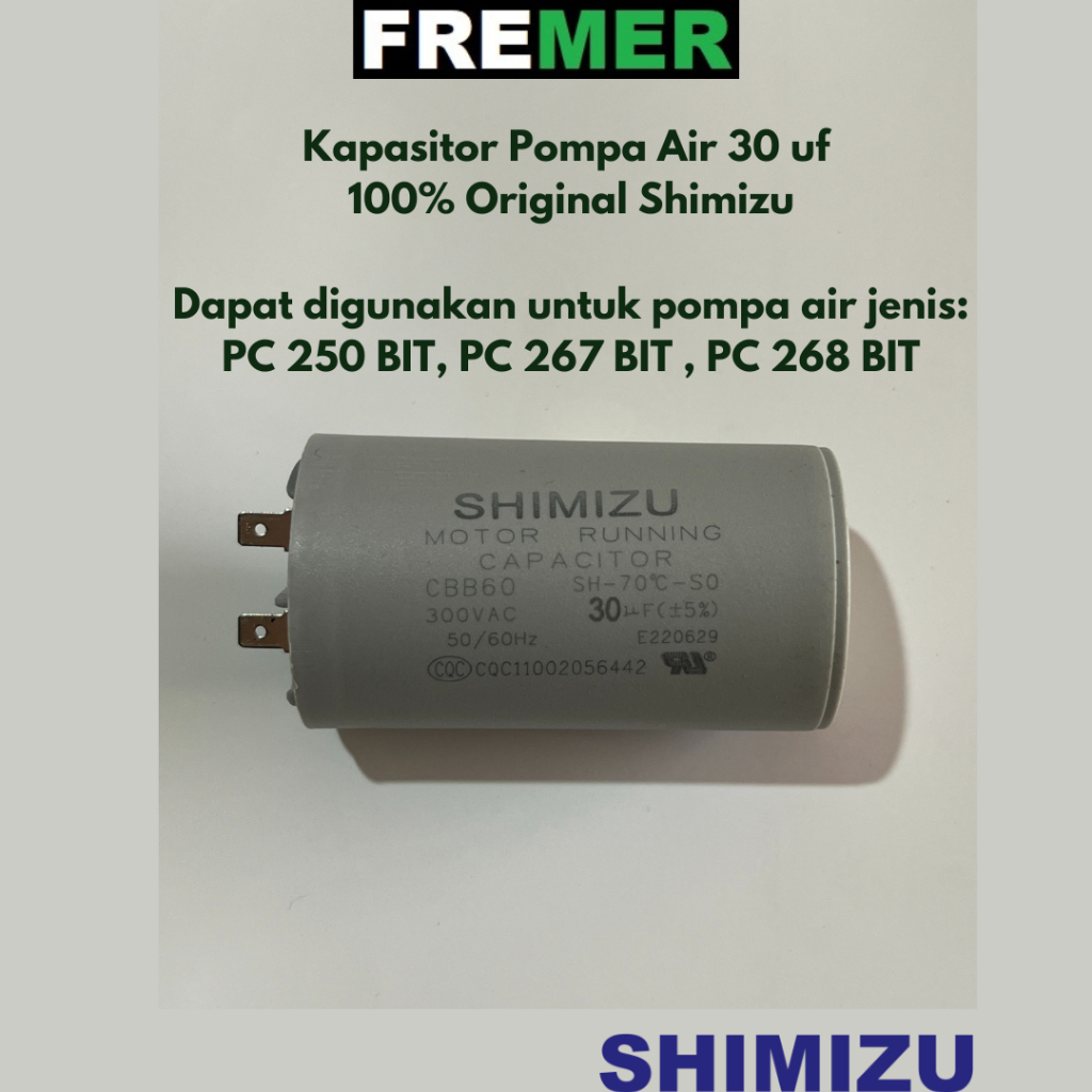 Jual SHIMIZU Kapasitor Pompa Air 30 uf PC 250 BIT / PC 267 BIT / PC 268 BIT | Shopee Indonesia