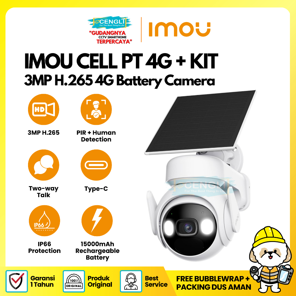 Jual Cctv Battery Camera Imou Cell PT 4G + Kit Solar Panel 3MP H.265 4G ...