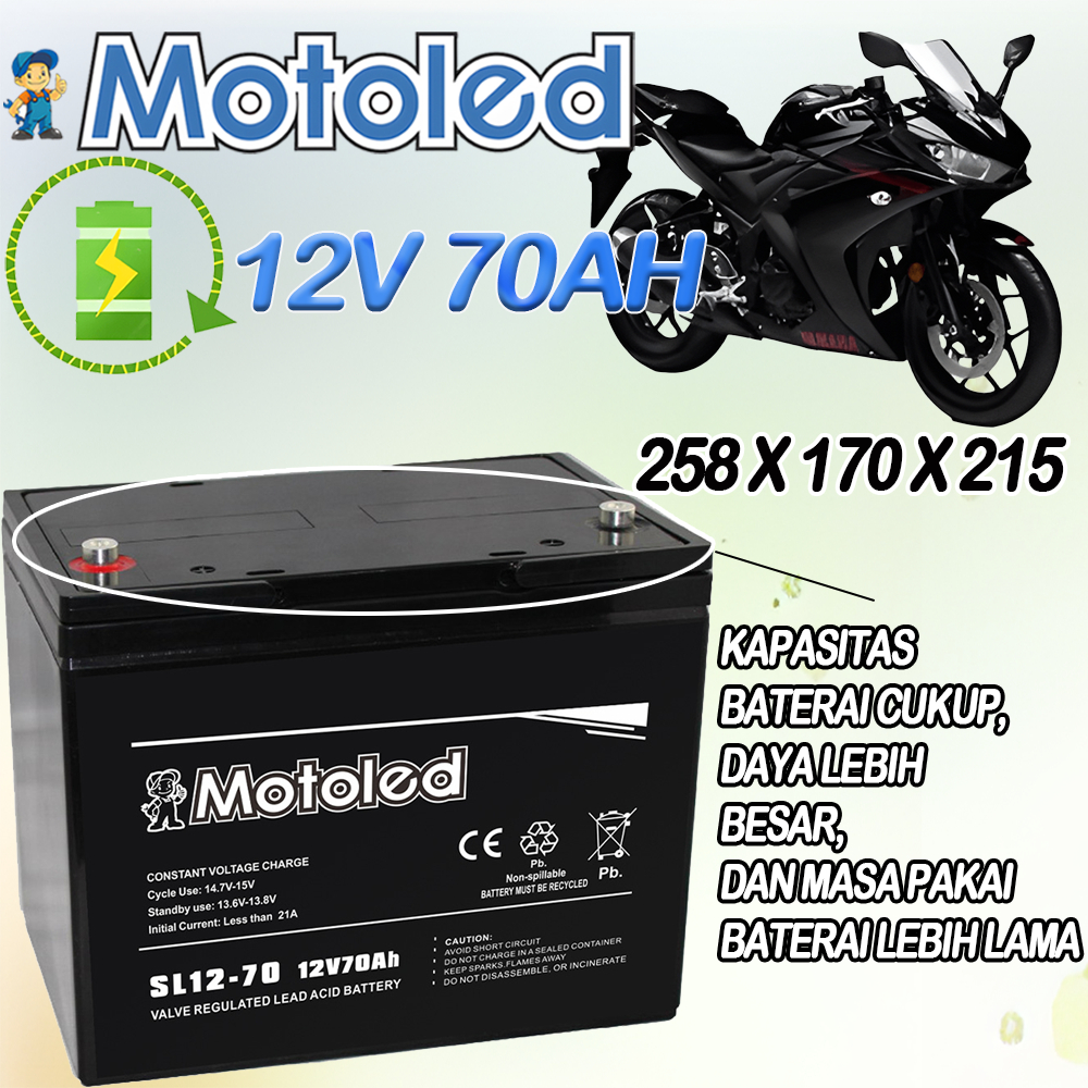 Jual MOTOLED ASLI Aki Sepeda Listrik ASLI Aki 12V 70AH Aki Kering 12 ...