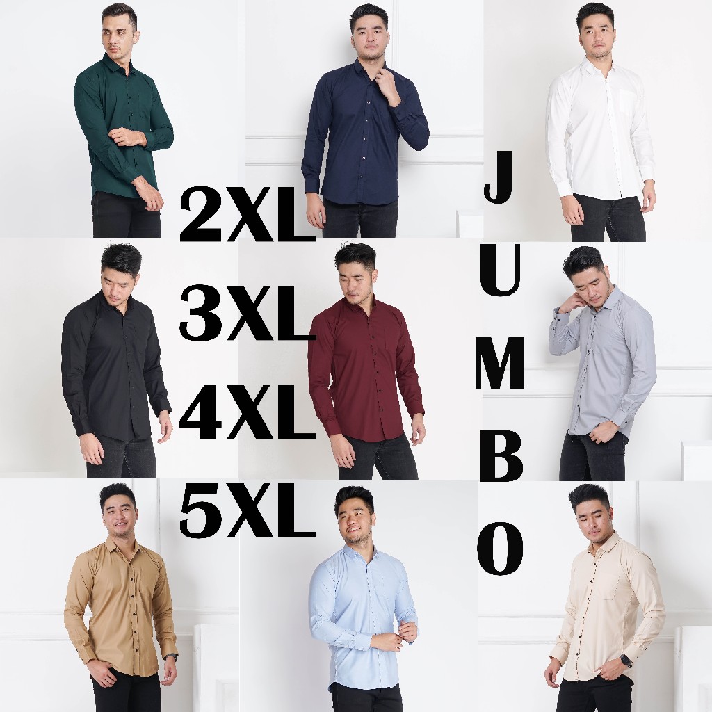 Jual Kemeja Pria Lengan Panjang Polos Size Jumbo Big Size Besar 2XL 3XL 4XL 5XL | Shopee Indonesia