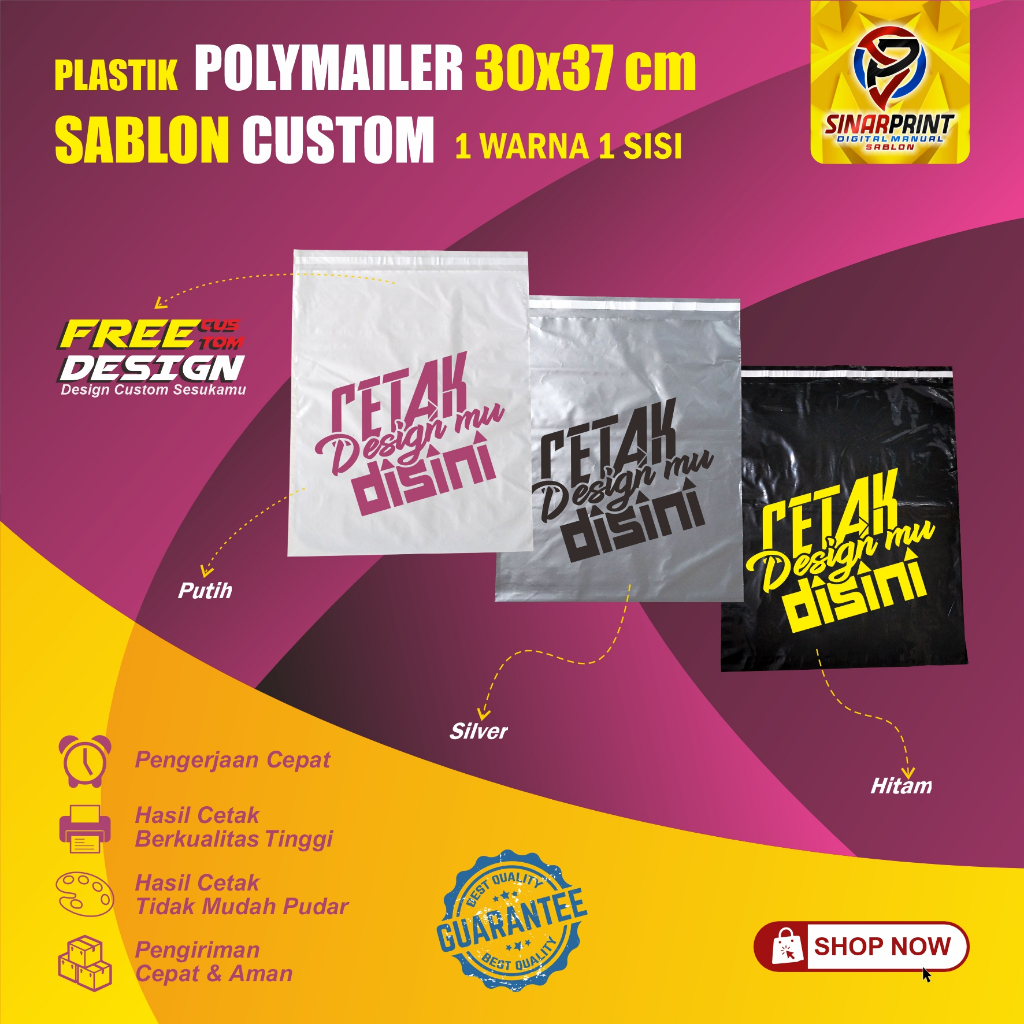Jual Plastik POLYMAILER 30x37 Sablon CUSTOM Logo FREE DESIGN Cetak 1 Warna 1 Sisi Minimal Order ...