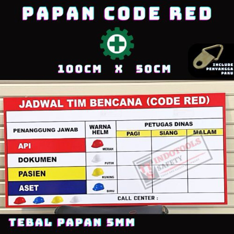 Jual TEBAL 5mm PAPAN JADWAL CODE RED K3 JUMBO 100cm x 50cm / PAPAN PIKET / PAPAN TIM BENCANA ...