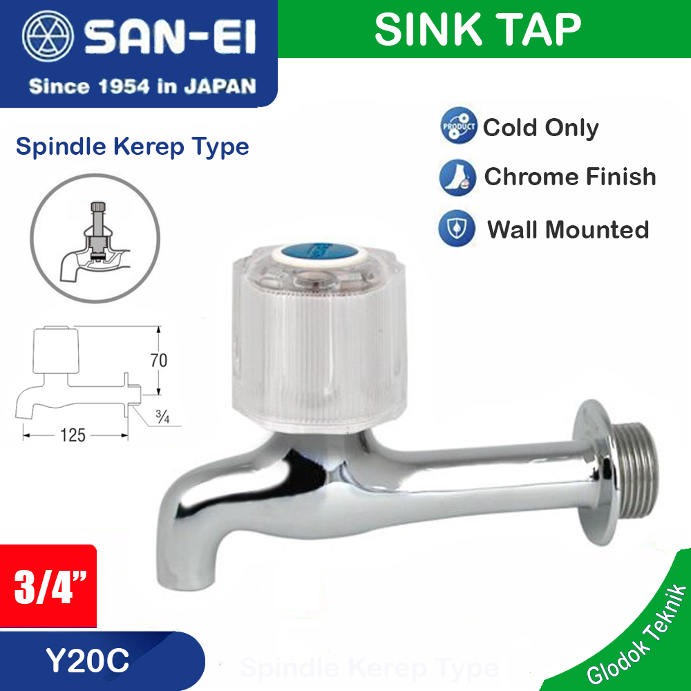 Jual San-Ei Kran Air - Kran Tembok Sink Tap Y 20 C - 3/4 inch | Shopee Indonesia
