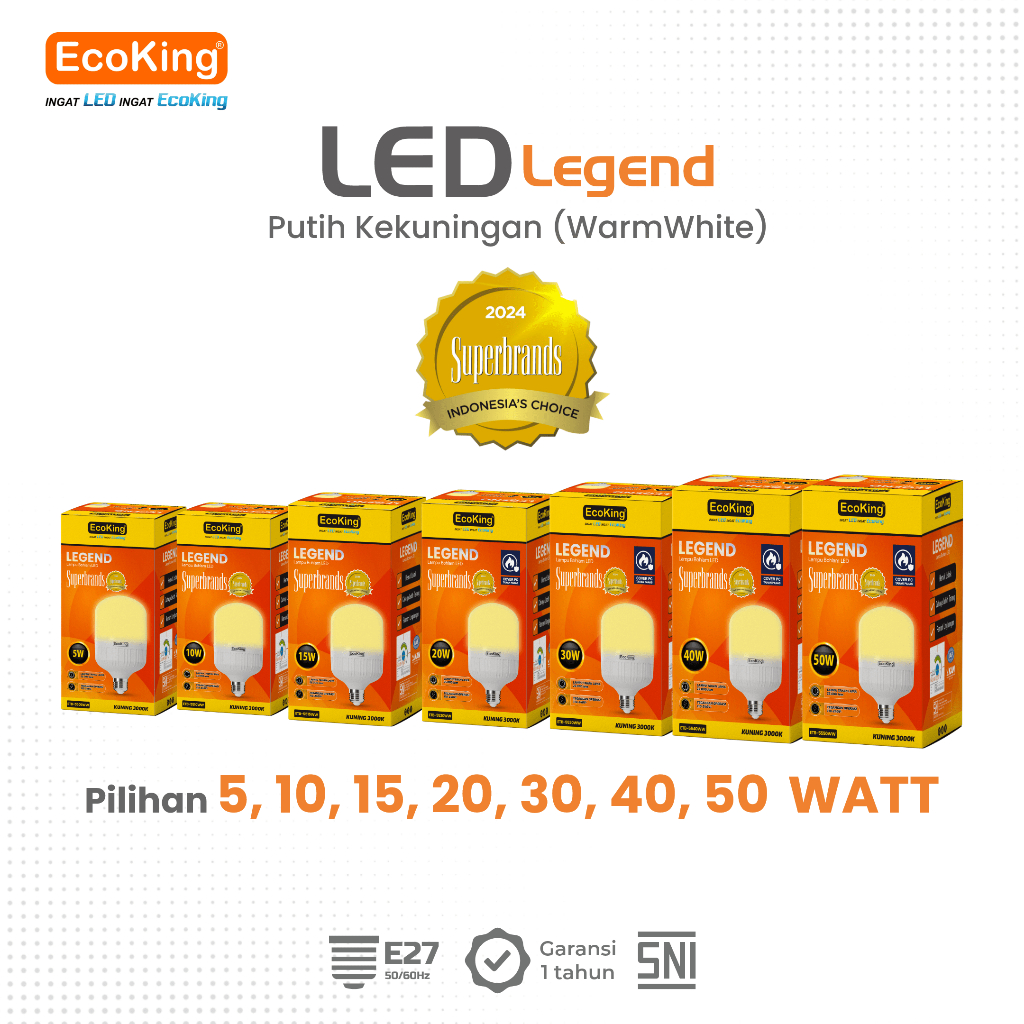 Jual EcoKing Lampu Bohlam LED Rumah Legend 5W 10W 15W 20W 30W 40W 50W Cahaya Kuning | Shopee ...