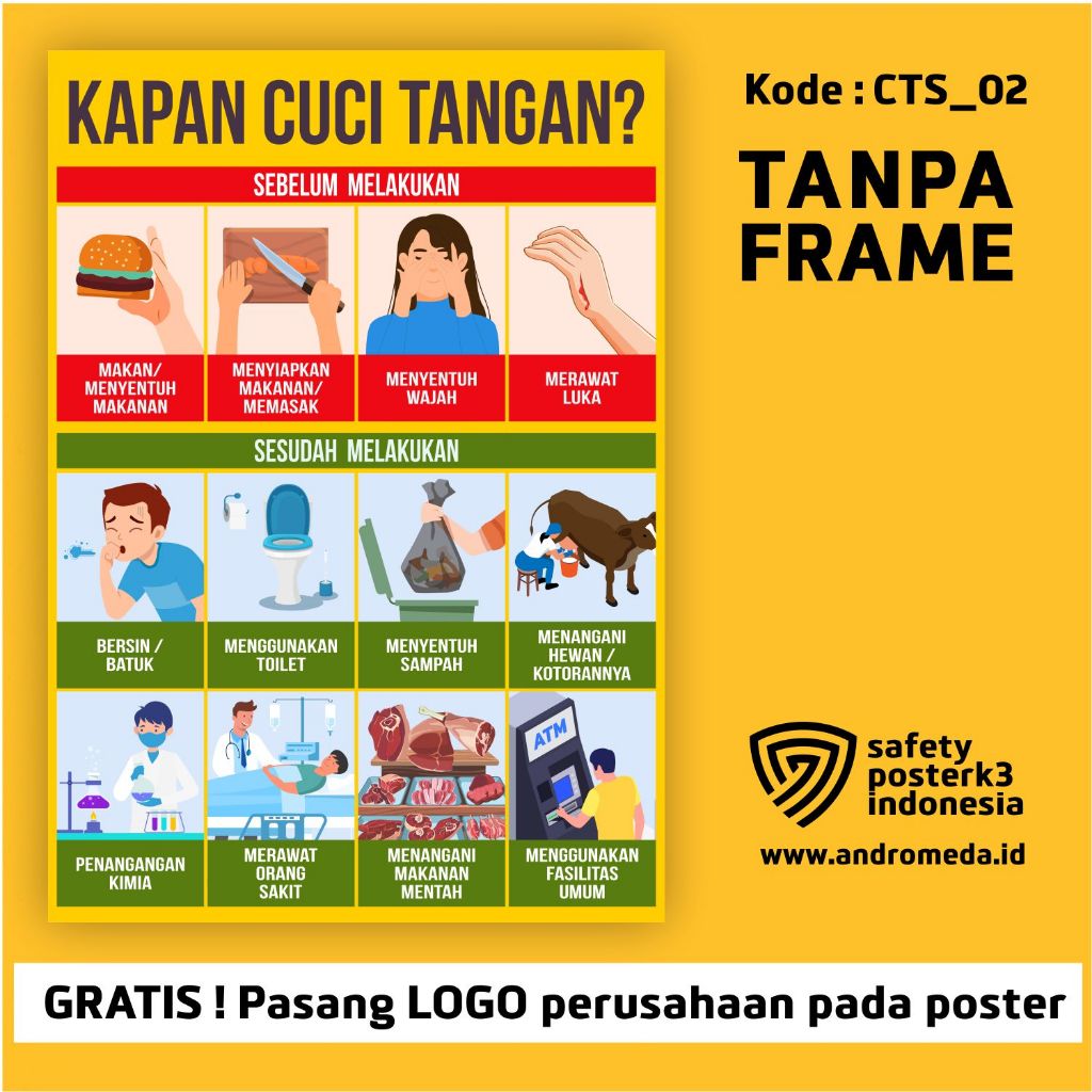 Jual Safety Poster K3 : Cuci Tangan Personal Hygiene Sebelum dan Sesudah Beraktivitas Dapur ...