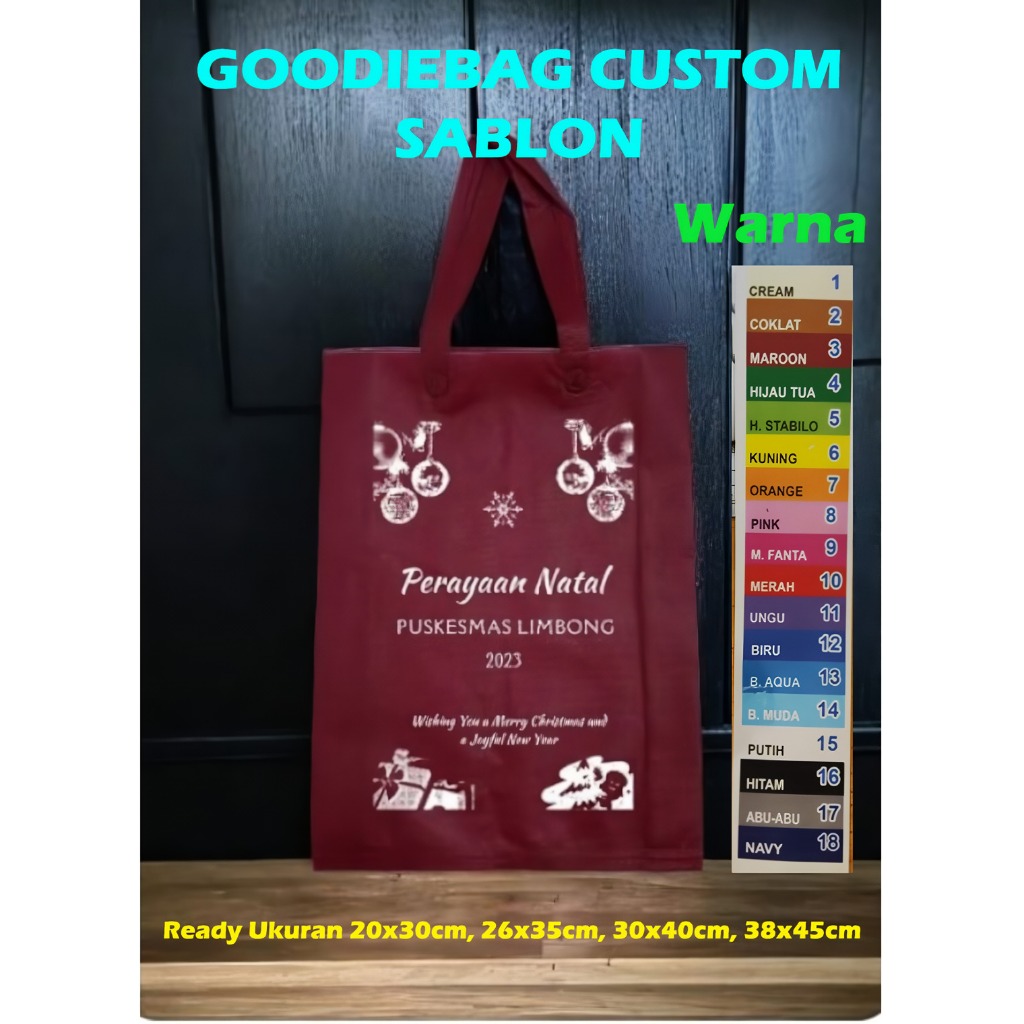 Jual Tas Goodie Bag Kain Custom Sablon 1 Warna Murah Spunbond Hamper Cetak Gambar Logo Ulang ...