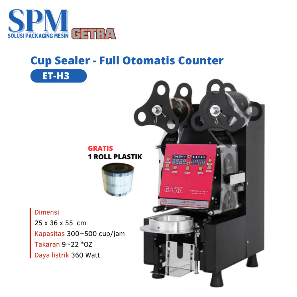 Jual Getra Cup Sealer Otomatis Counter Mesin Segel Gelas Plastik ET-H3 ...