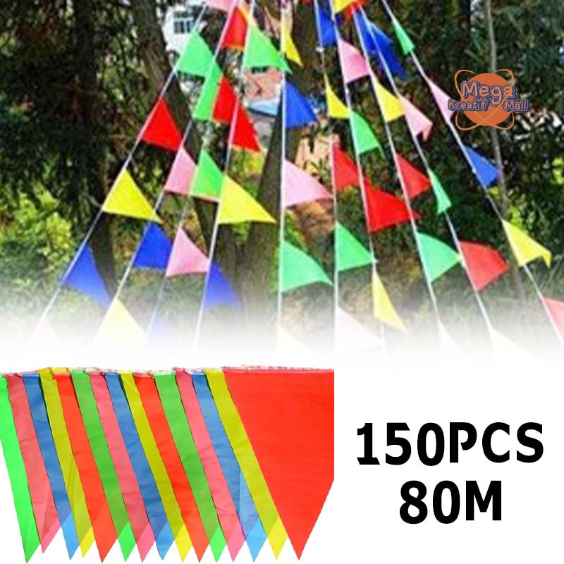 Jual Bendera Segitiga 150Pcs bendera kecil warna warni 80m bendera festival segitiga hiasan ...