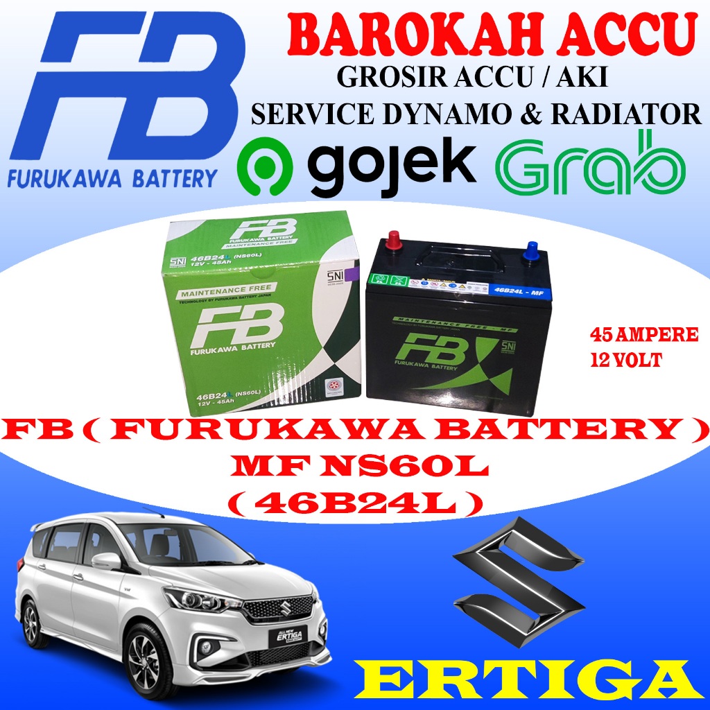 Jual AKI MOBIL SUZUKI ERTIGA FB FURUKAWA BATTERY MF NS60L / 46B24L, 45 AH MAINTENANCE FREE ...