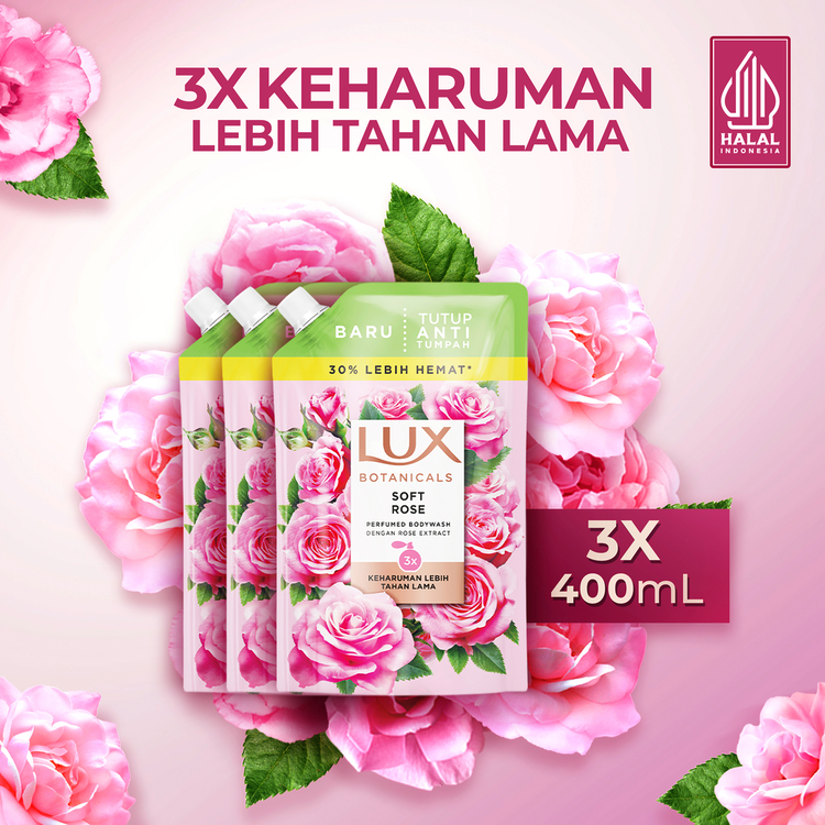 Jual Lux Botanicals Sabun Mandi Cair Soft Rose 400 mL x3 | Shopee Indonesia