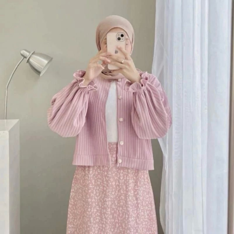 Jual CARDIGAN KNIT CROP HORNET RAJUT KANCING TANGAN KERUT KNIT KOREAN ...